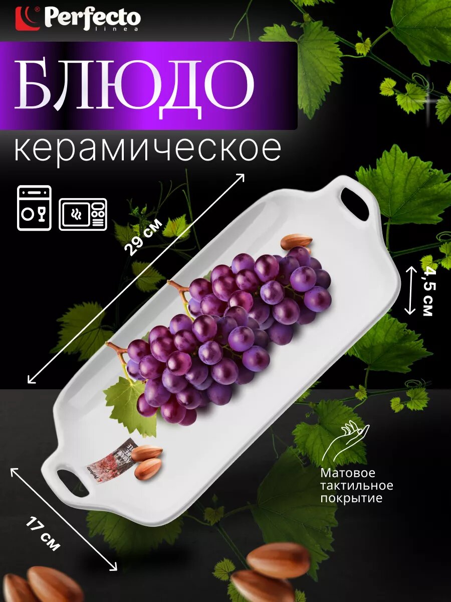 Блюдо керамическое прямоугольное PERFECTO LINEA Asian 29х17х4,5 см белый (17-102900)