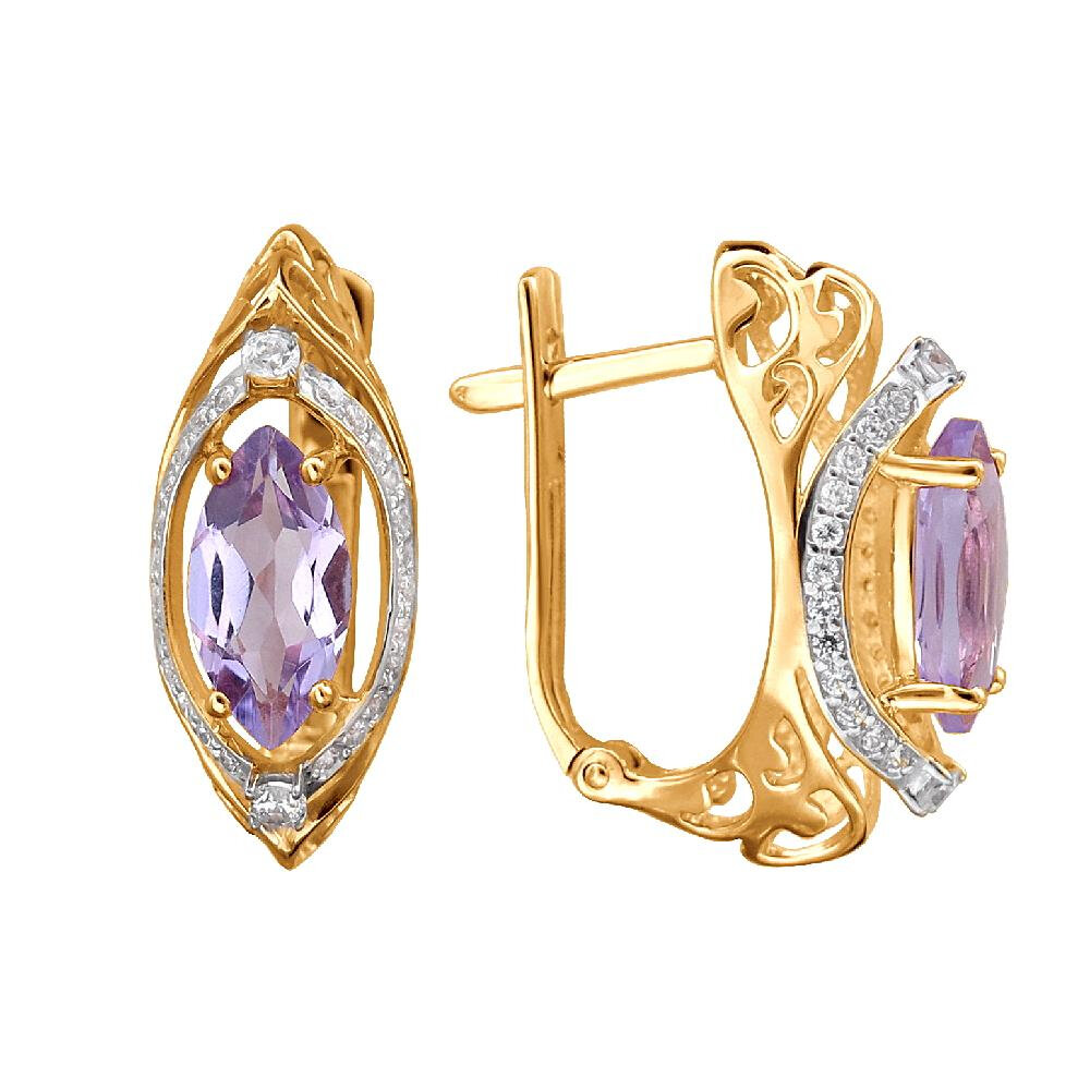 Серьги, серебро, 925 проба, фианит, аметист