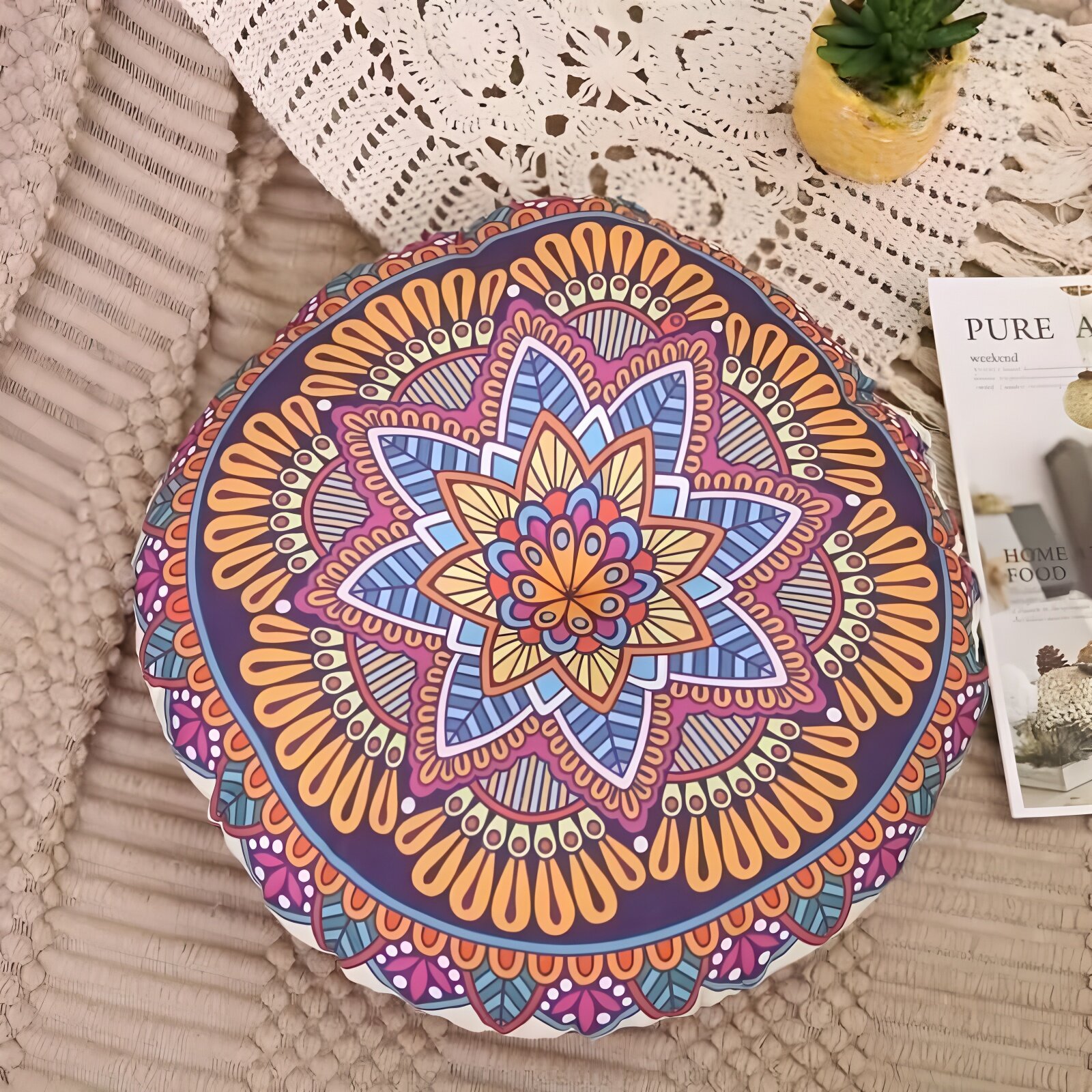 Подушка для стула "Богемная", хлопок, лен, круглая, 45x45 см