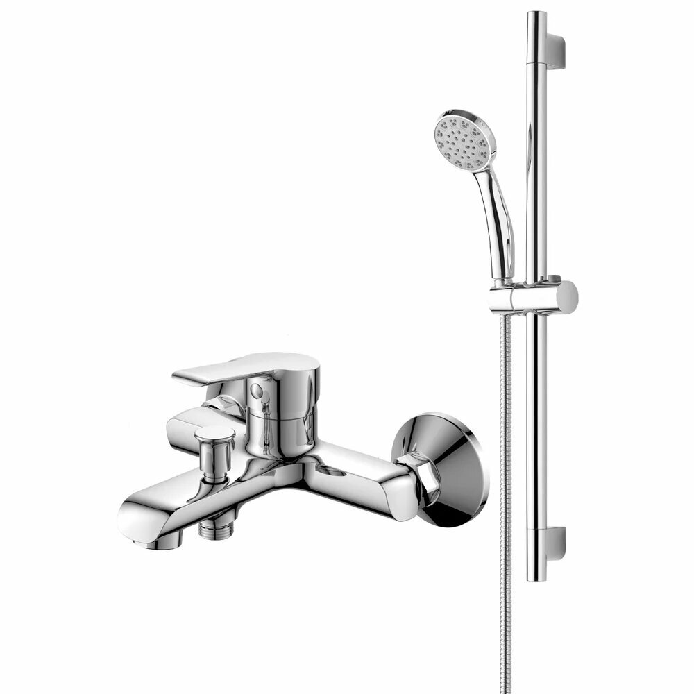 Смеситель для ванны с душем Orange Prim M42-611cr с душевым гарнитуром, настенный, однорычажный, хром, глянцевый, латунный, из нержавеющей стали, с керамическим картриджем
