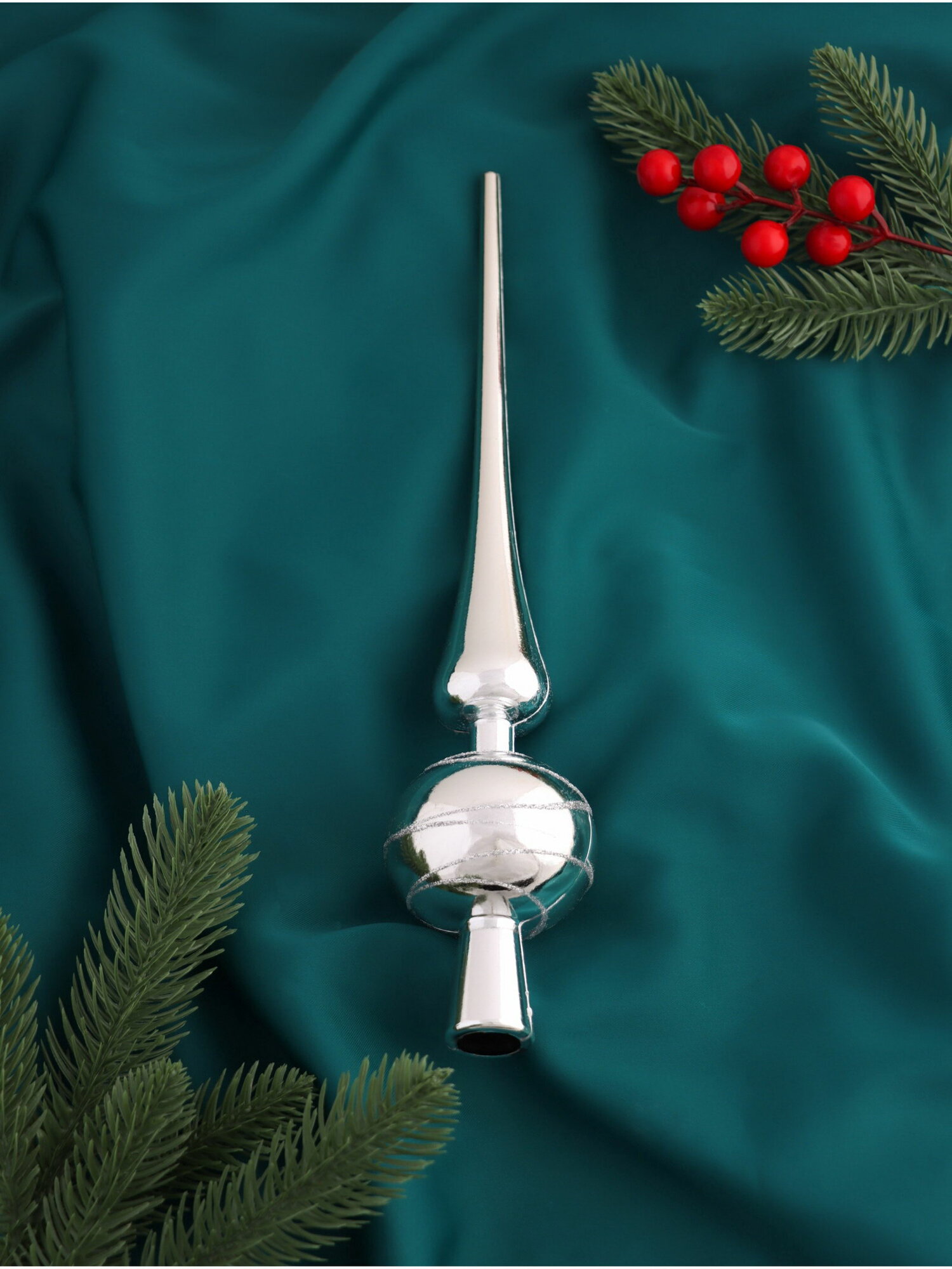 Верхушка на ёлку "Серебряные полоски" 28 см, стиль: ар-деко, цвет: серебристый