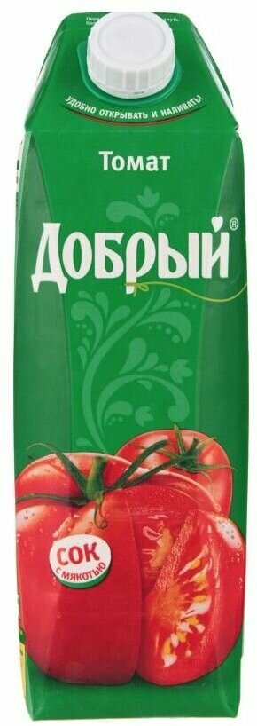 Сок Добрый Томат, с мякотью, без консервантов, 1 упаковка, тетрапак, 1 л — фото 1