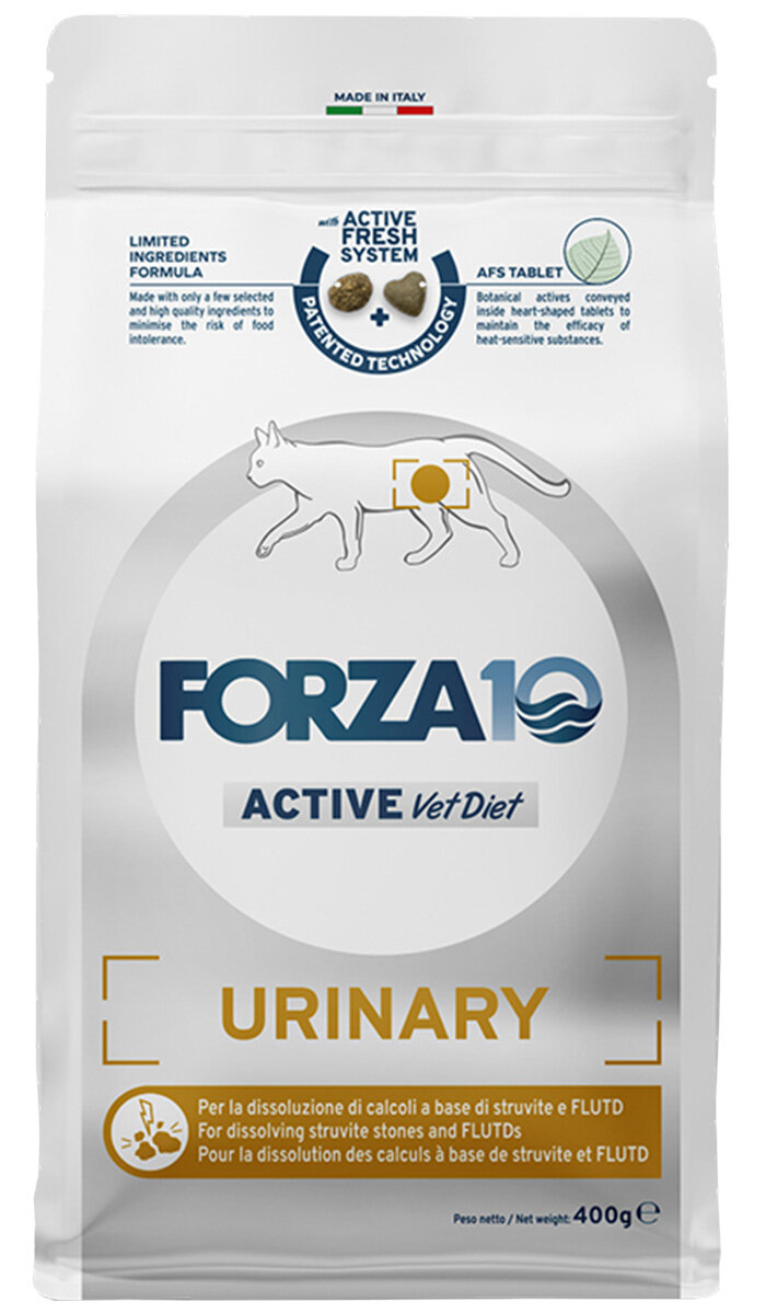 Корм сухой Forza10 Cat Active Vet Diet Urinary для взрослых кошек при мочекаменной болезни, 0,4 кг