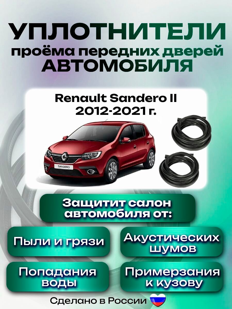 Комплект уплотнителей проема передних дверей на Renault Sandero II 2012-2021 г / уплотнитель на водительскую и пассажирскую дверь для Рено Сандеро 2