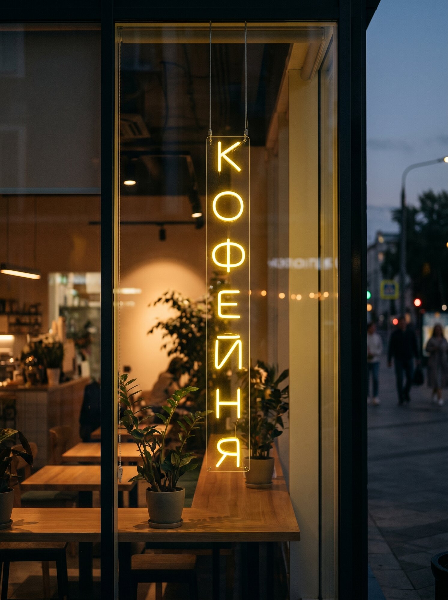 Неоновая вывеска "Кофейня" 100 х 13 см, неоновая надпись, LED светильник для кофейни
