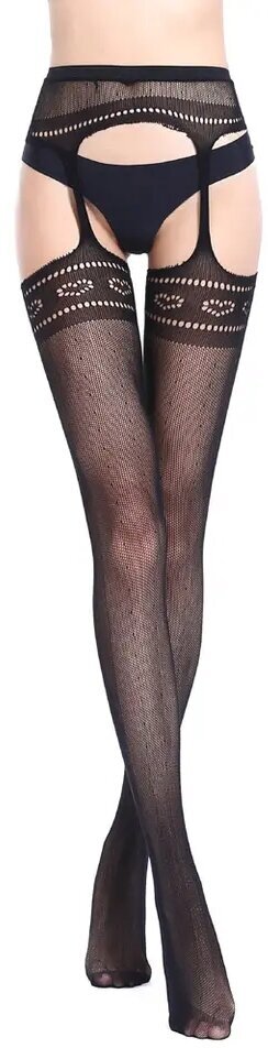 Колготки с имитацией кружевным ажурным силиконовым поясом узор сердце