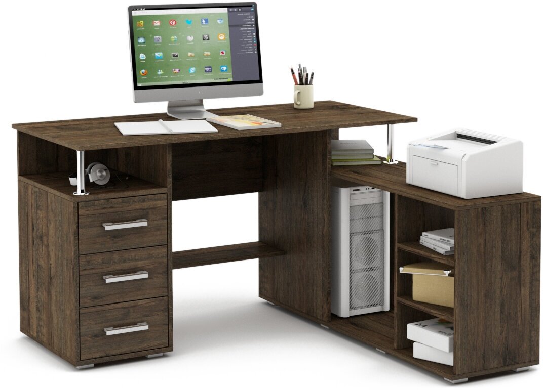 Компьютерный стол Амбер (Реал) 12, угловой, с отделением для системного блока