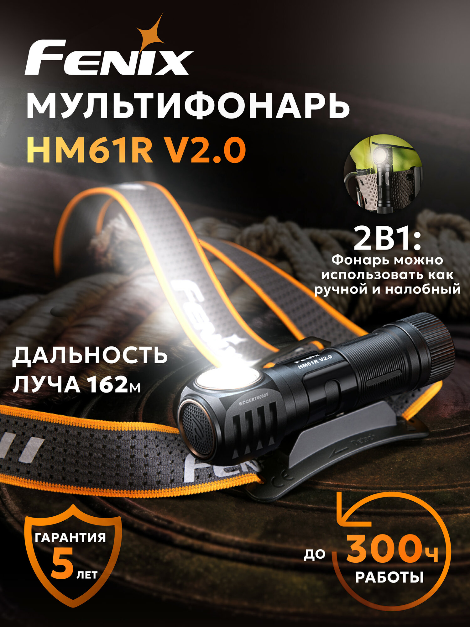 Налобный Фонарь FENIX HM61R V2.0 (Белый + Красный свет)