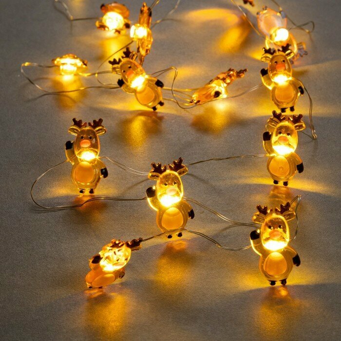 Гирлянда «Нить» 2 м роса с насадками «Олень», IP20, серебристая нить, 20 LED, свечение тёплое белое, 2 режима, ААх2, 7867191