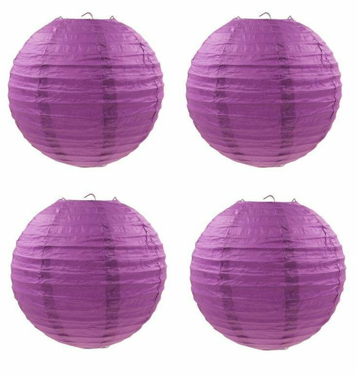 Набор подвесных бумажных фонариков ПатиПраздник цвет фиолетовый, диаметр 15 см, 4 шт