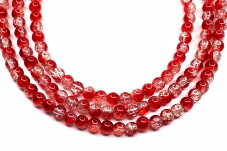 Бусина круглая с эффектом кракле, диаметр 4мм, отверстие 1мм, цвет красный/прозрачный, 550-021, 20шт