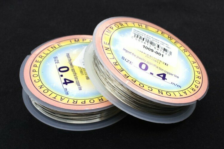 Проволока для бисера медная, толщина 0,4мм, длина 12м, цвет серебро, 1009-001, 1шт