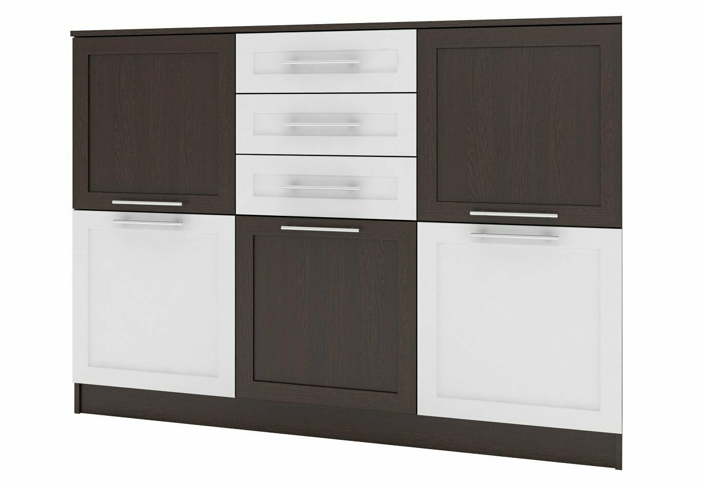 Комод Контраст 10 МДФ 150х44х110 венге цаво/белый гладкий, рамка квадро, 3 ящика и 5 дверец