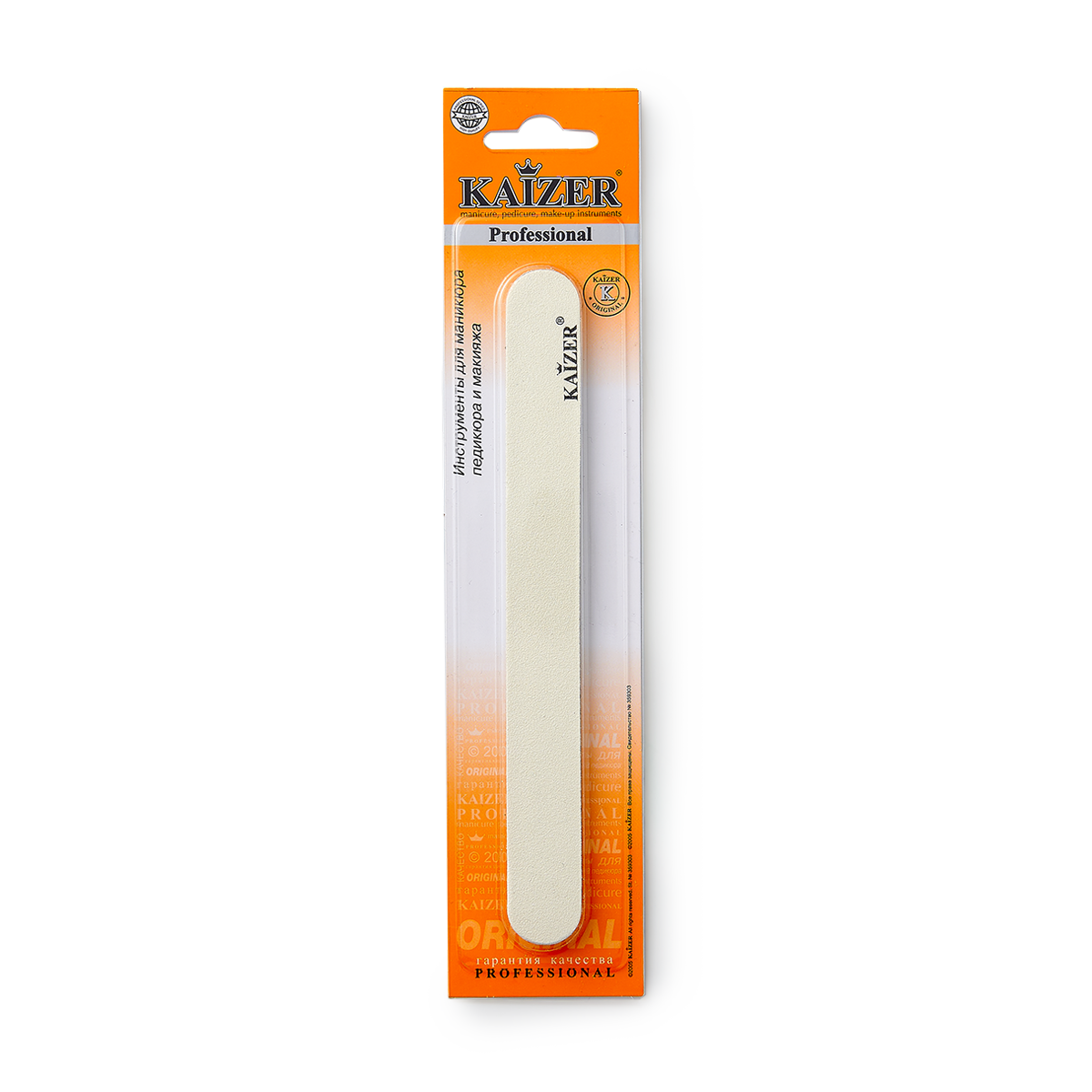 Пилка Kaizer, для шлифовки, овальная, для всех типов ногтей, 24см, белая