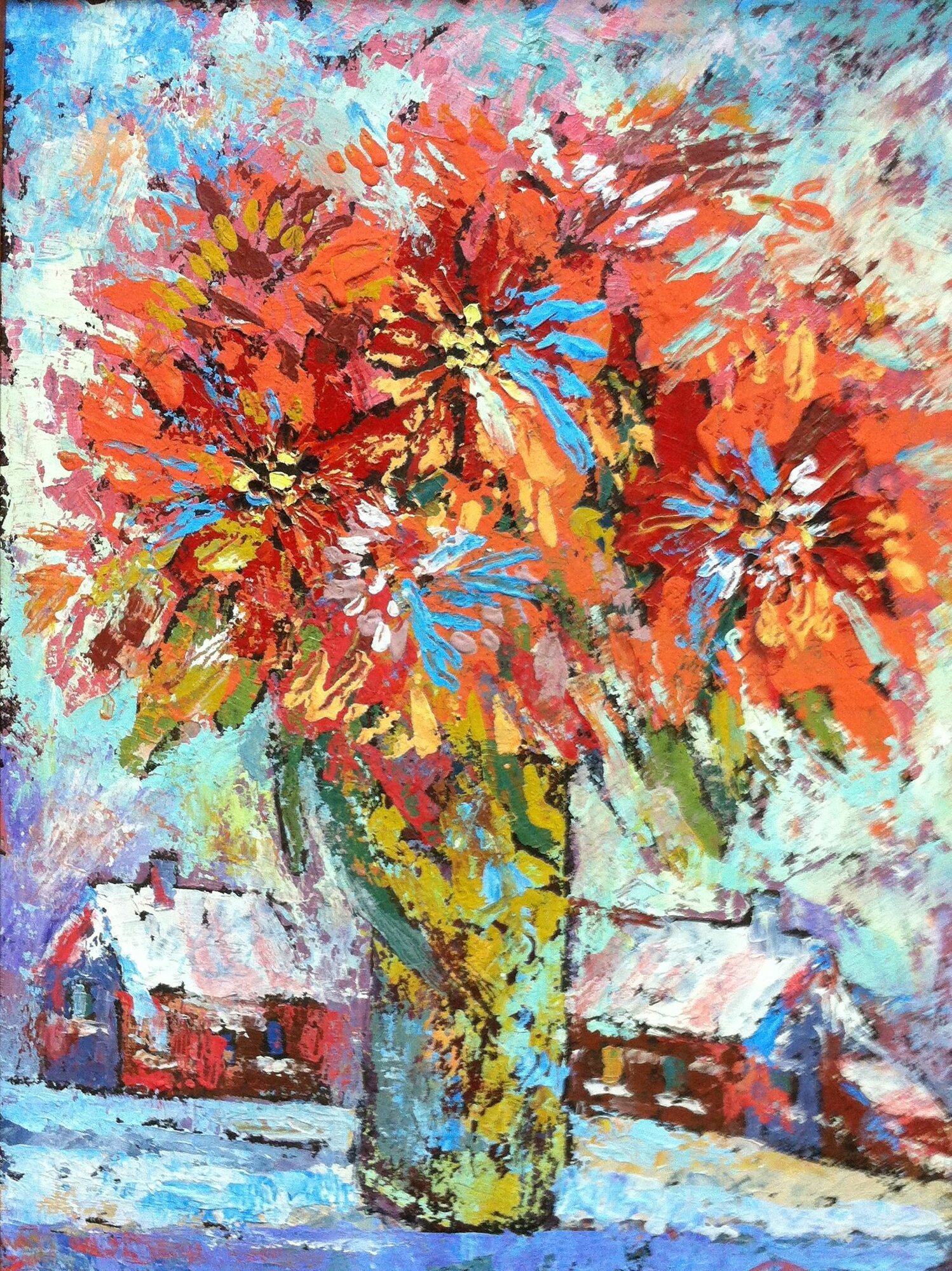 Картина "Красная горка", 40х30 см, оргалит; акрил, авторская работа;