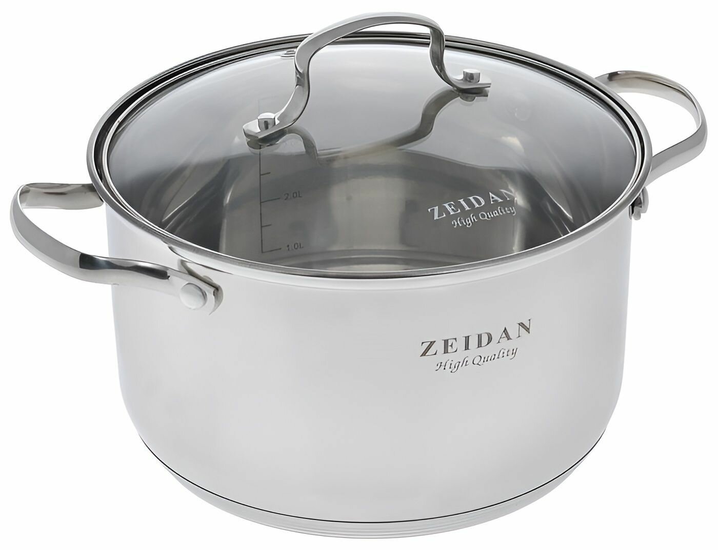 Кастрюля 3 л нержавеющая сталь со стеклянной крышкой, для индукционных плит Zeidan Milan, нержавейка с толстым дном 3 литра для газовой плиты