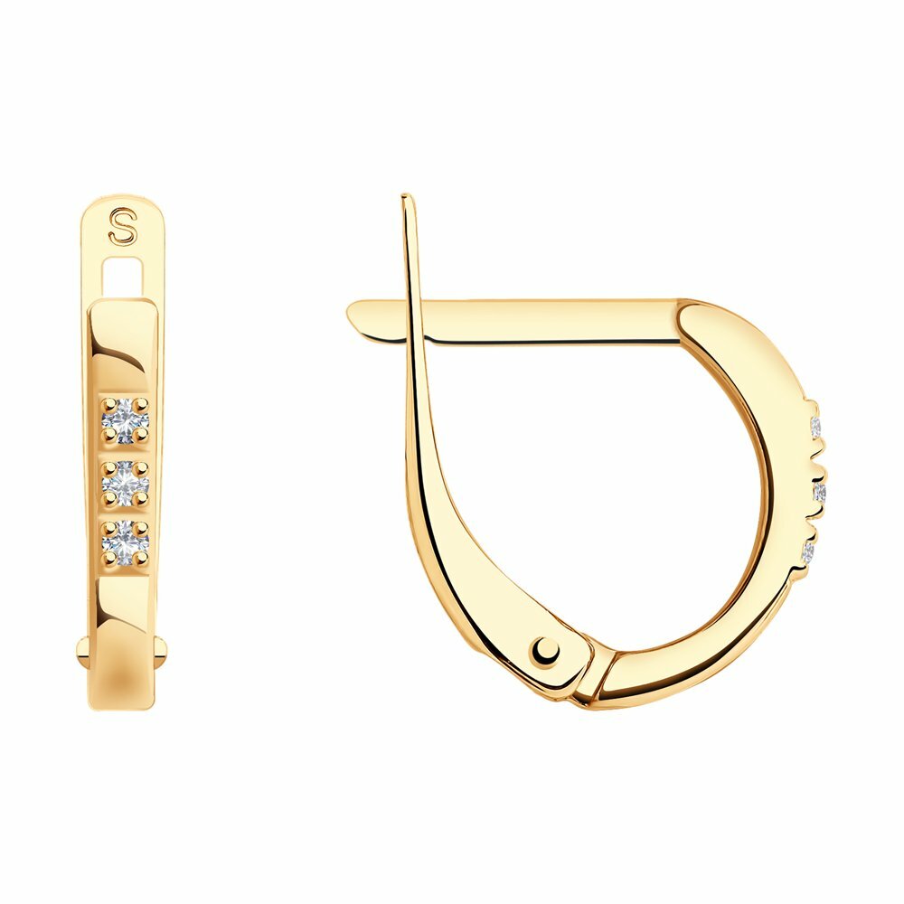 Серьги, серебро, 925 проба, золочение, фианит