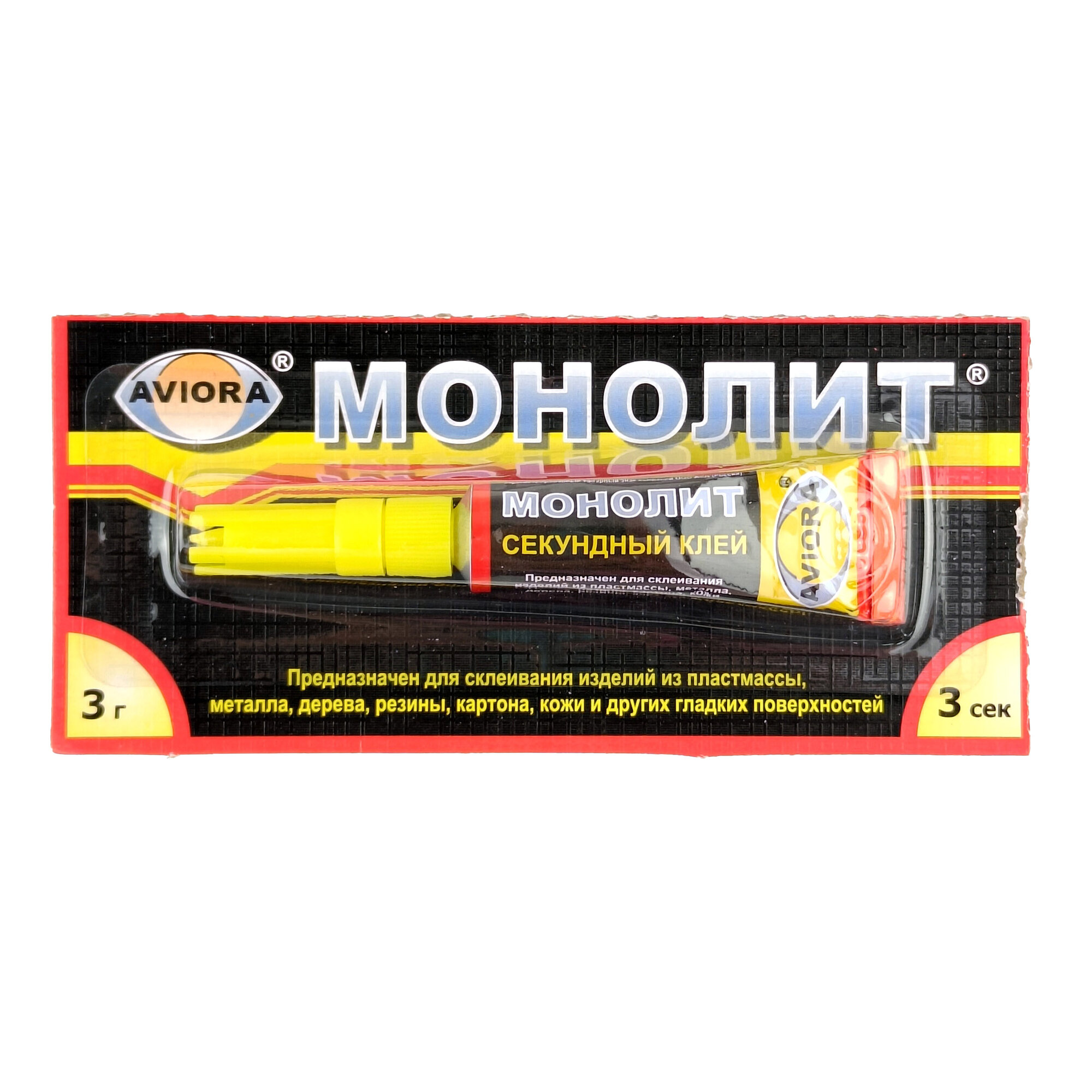 Клей секундый Aviora Монолит, с пластиковой иглой, на блистере, 3 г