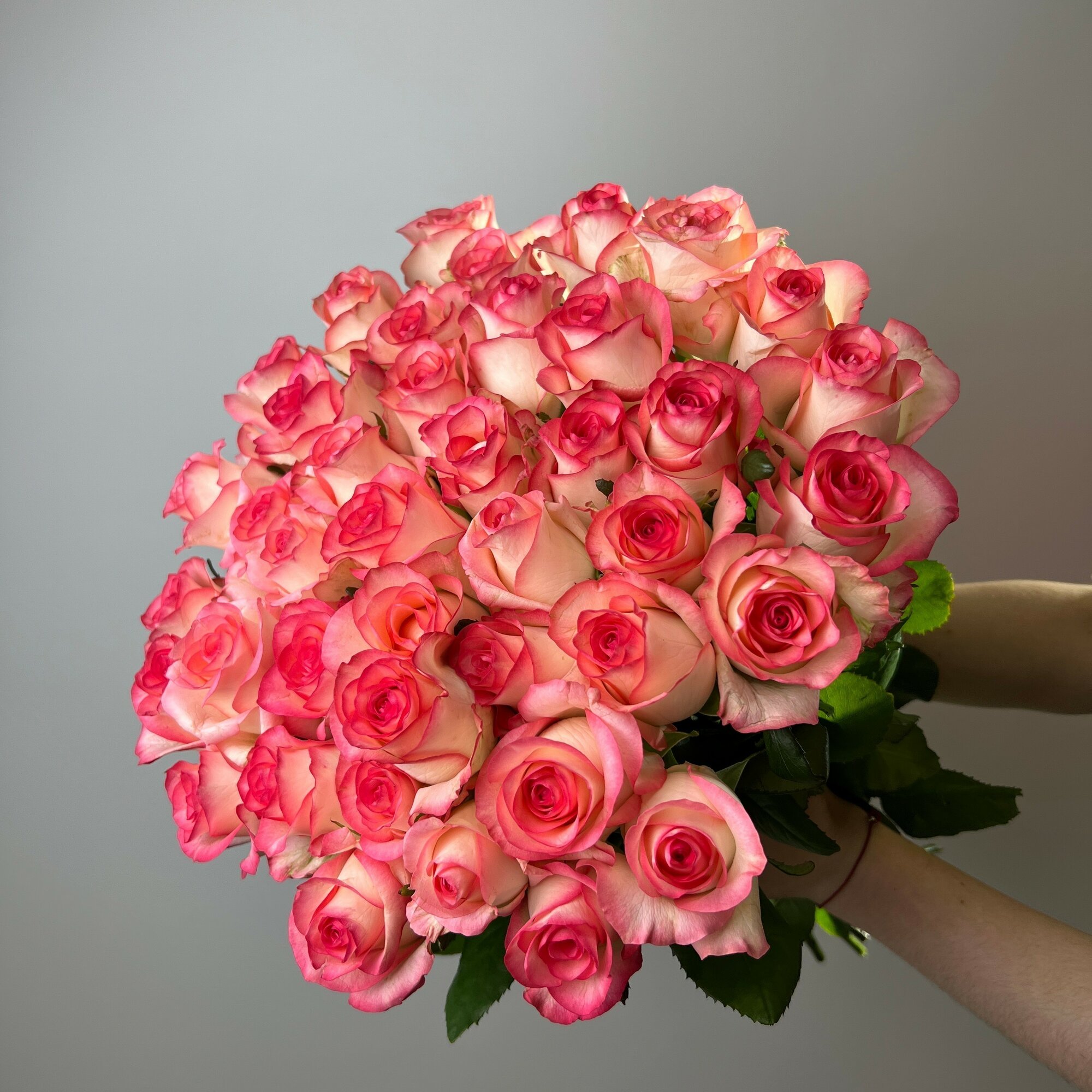 Живые цветы букет роз 41 шт. 50 см. бело-розовый, "Сказочная симфония", сорт - Джумилия