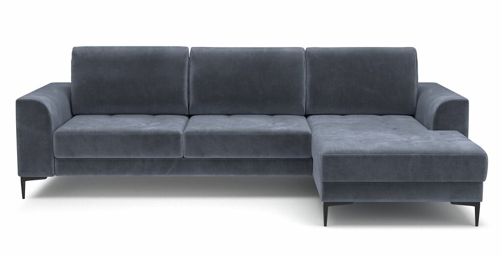 Угловой диван-кровать PUSHE раскладной Пьер 23, правый угол, велюр, серый Noel steel