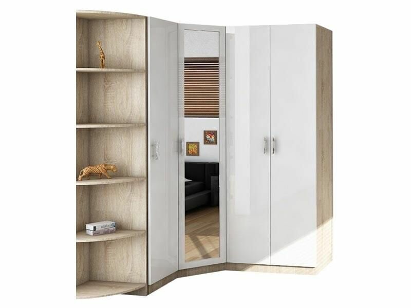 Шкаф угловой для одежды "Меркурий люкс 12" 160/160х210х52, дуб сонома / белый глянец