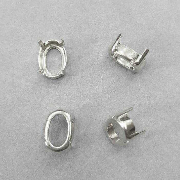 Оправа с цапами, 14х10мм, пришивная, форма овал, базовый материал - латунь, стального цвета, 20 шт.