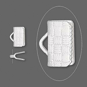 Концевики, 10х7мм (ширина 10мм), зажимы для ленты, в клеточку, базовый материал - латунь, посеребренные, 2 пары