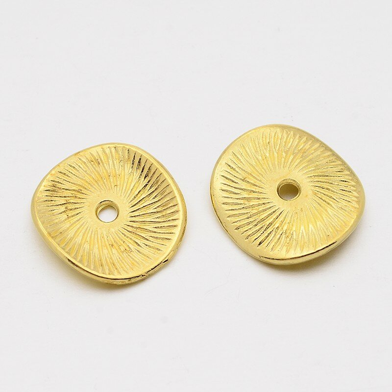Бусина металлическая, 15х14х2мм, изогнутый диск с бороздками, базовый материал - цинковый сплав, золотистого цвета, 10 грамм