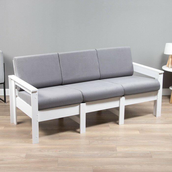 Диван прямой трёхместный «Айдаха», ППУ, велюр, цвет графит/белый