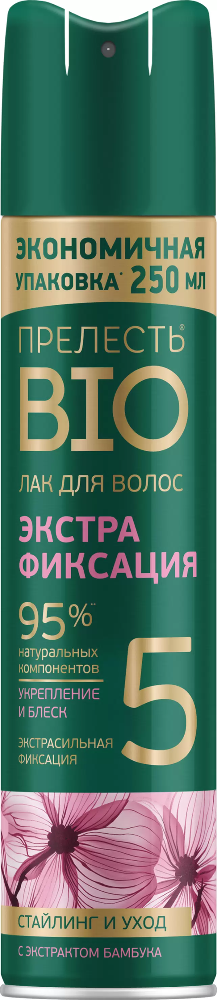 Лак для волос Прелесть, Bio, Экстрафиксация, с экстрактом бамбука, 250 мл