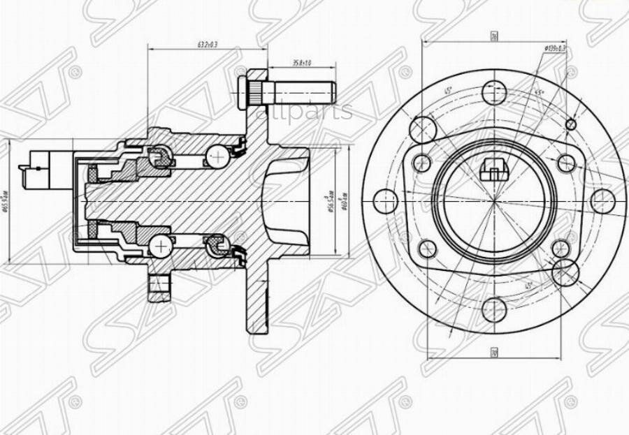 SAT ST-96639607 Ступичный узел задн. CHEVROLET LACETTI/EPICA (с ABS)