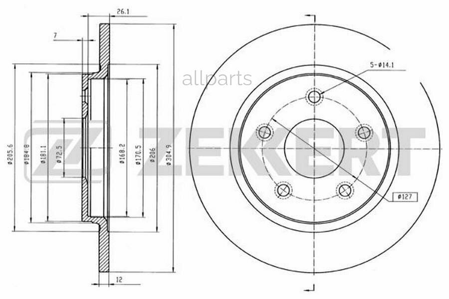 ZEKKERT BS-5492 Диск торм. задн. Chrysler Voyager V 07- Dodge Journey 08-