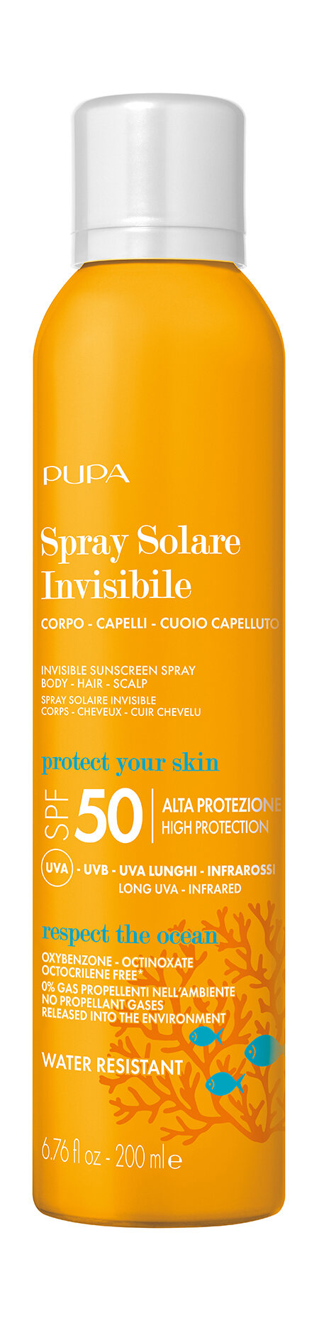 PUPA Солнцезащитный спрей для тела и волос Invisible Sunscreen Spray SPF50, 200 мл