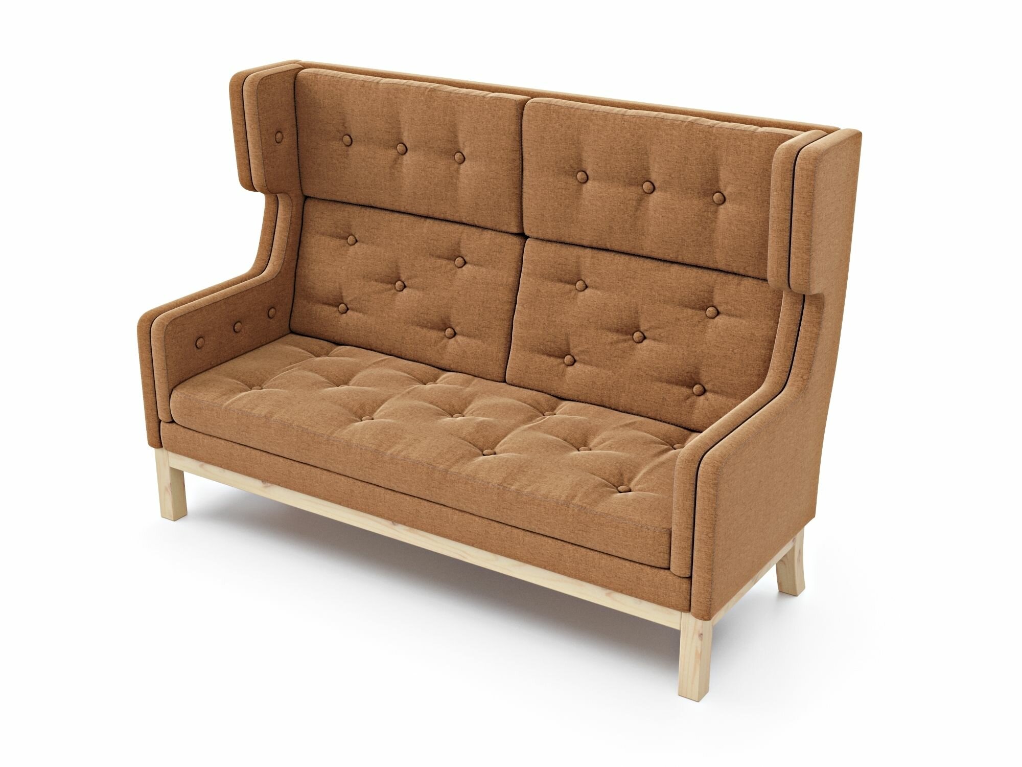 Диван прямой Arsko Айверс Хай, коричневый-сосна, рогожка, трехместный, в гостиную, в прихожую, на балкон, скандинавский лофт