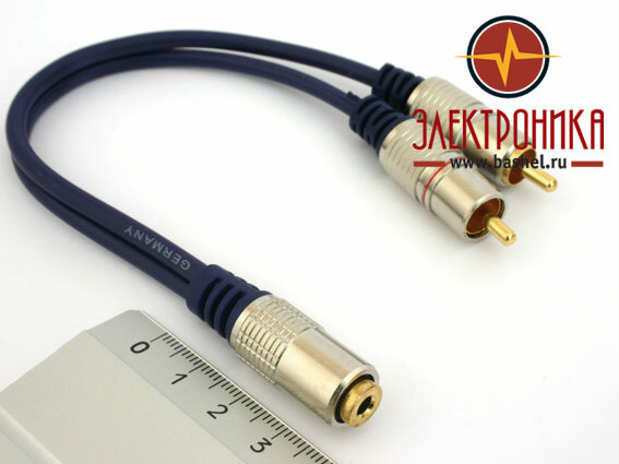 Переходник 2RCA(M) - «Гнездо 3,5 мм» (штекер позол. мет.) стерео, 0,2 м, DAYTON