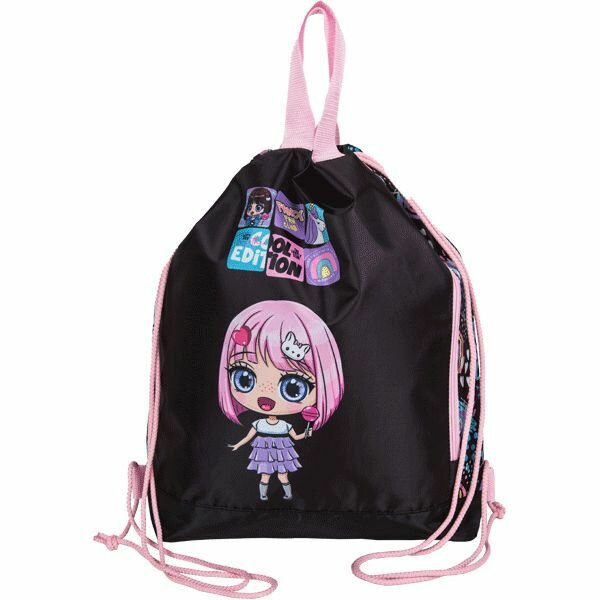 Мешок для обуви 1 отд, 380*430*90 Fancy Girl", карман, верев. завязки, ручки