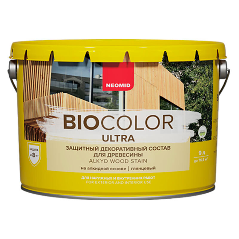 Декоративный состав NEOMID BIO COLOR ULTRA для древесины, на алкидной основе, орех 9л