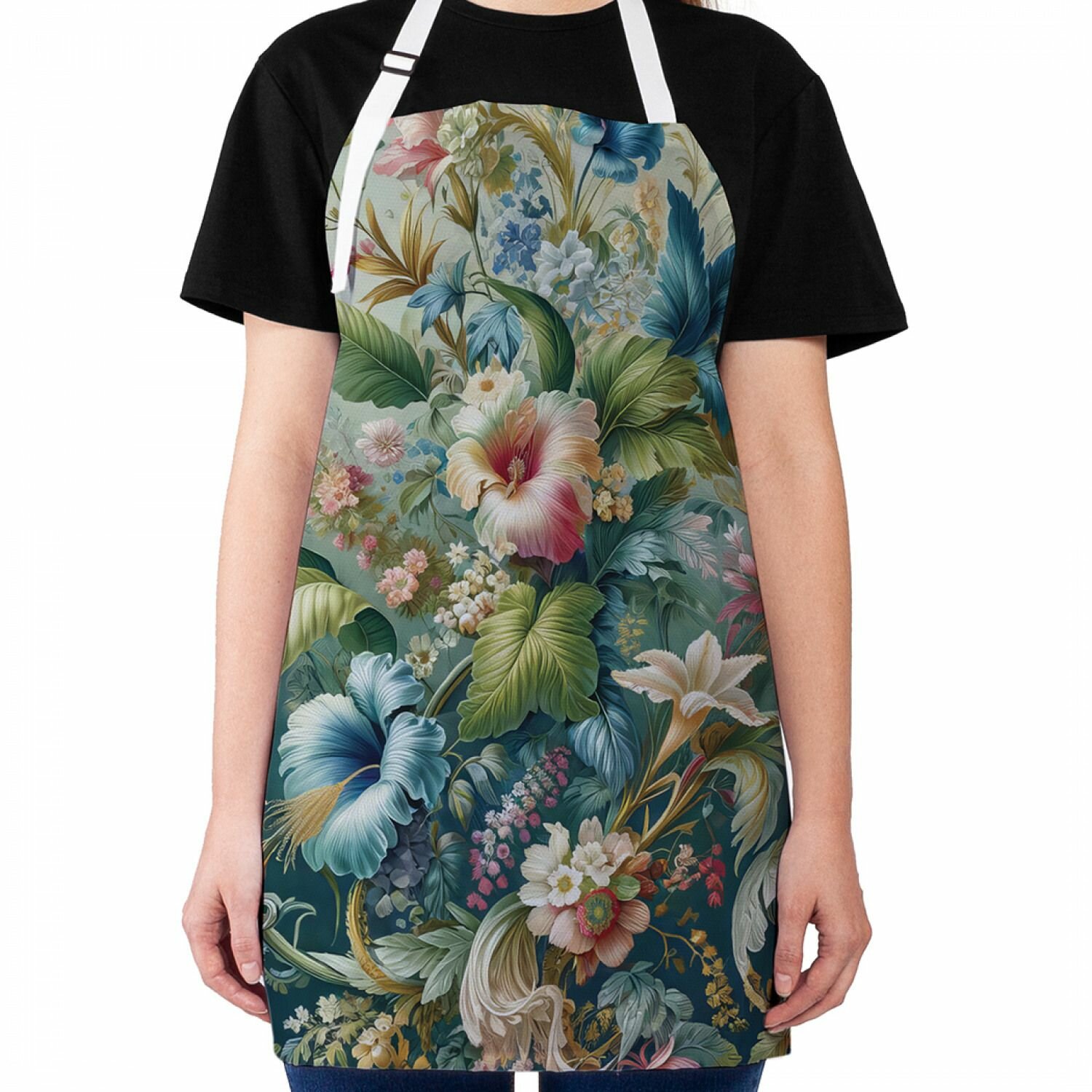 Фартук для кухни тканевый "Перья и цветы" / водоотталкивающий, универсальный размер , JoyArty