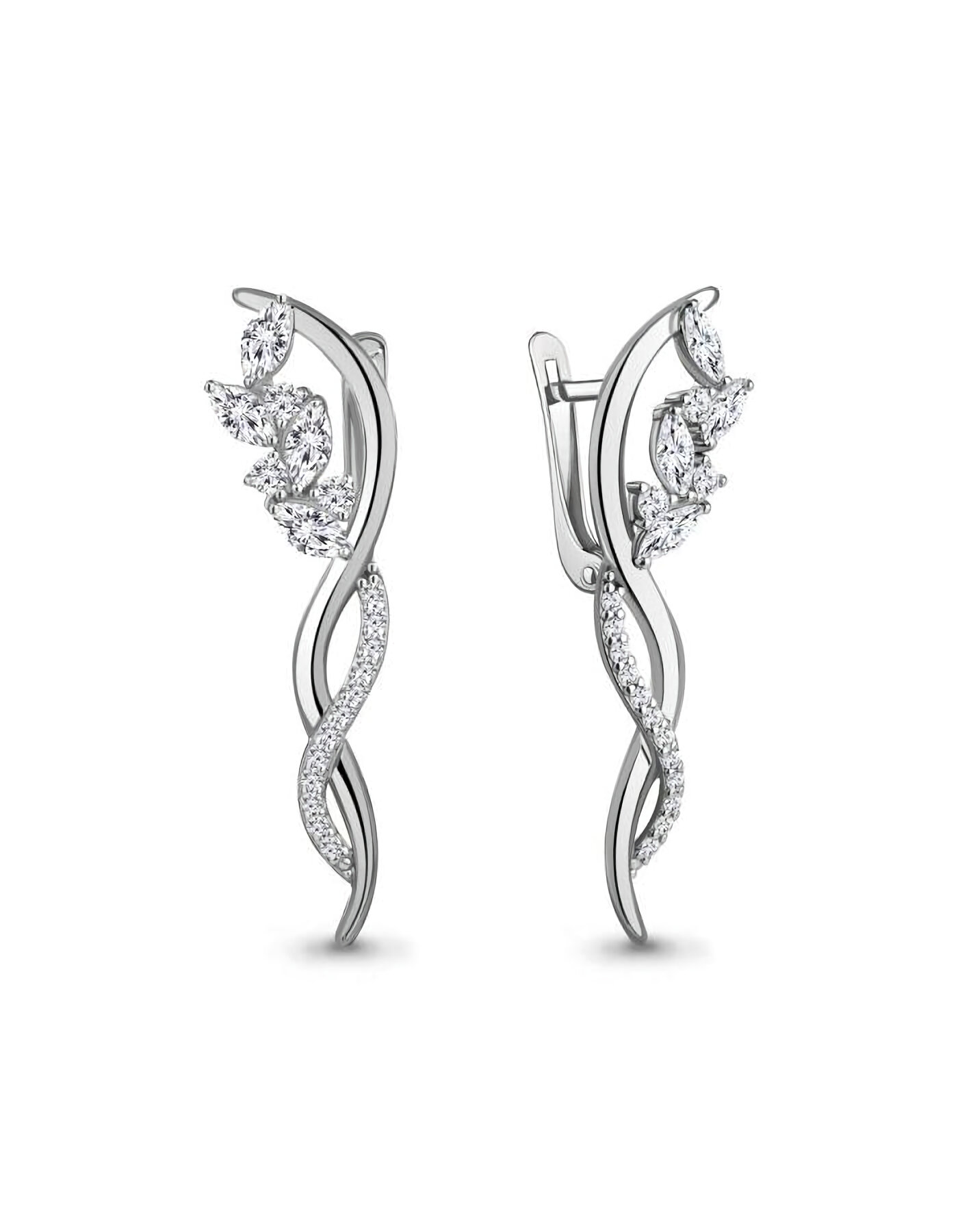 Серьги, серебро, 925 проба, родирование, фианит