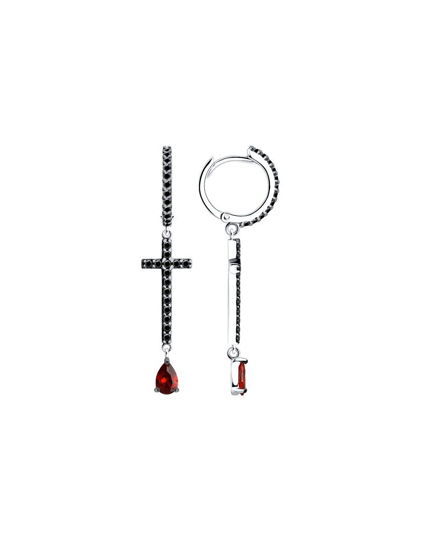 Серьги конго, серебро, 925 проба, родирование, фианит
