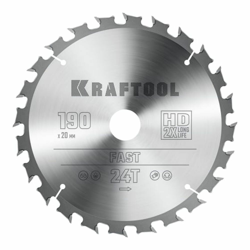 Диск пильный по дереву 190х20мм 24Т KRAFTOOL Fast 36950-190-20