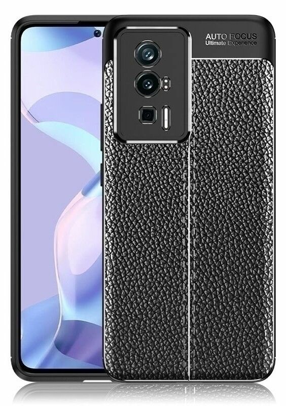 Чехол на Poco F5 Pro силиконовый под кожу черная противоударный
