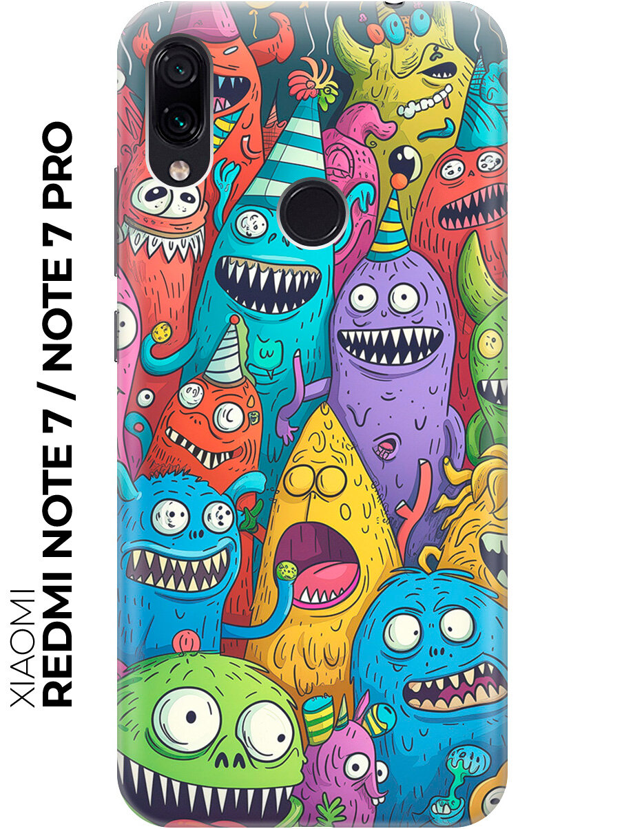 Силиконовый чехол на Xiaomi Redmi Note 7 / Note 7 Pro с принтом "Веселые монстрики"