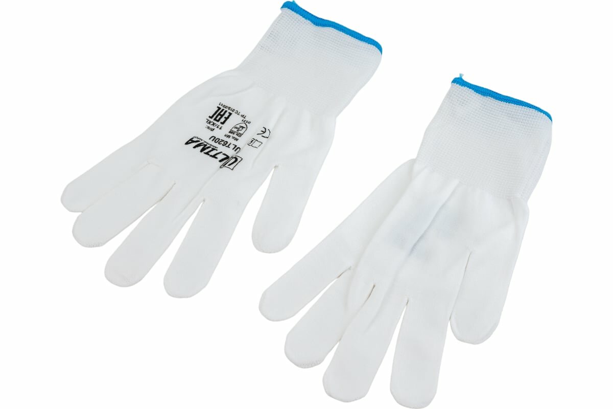 Нейлоновые перчатки без покрытия ULTIMA белые ULT620U/XXL для точной работы