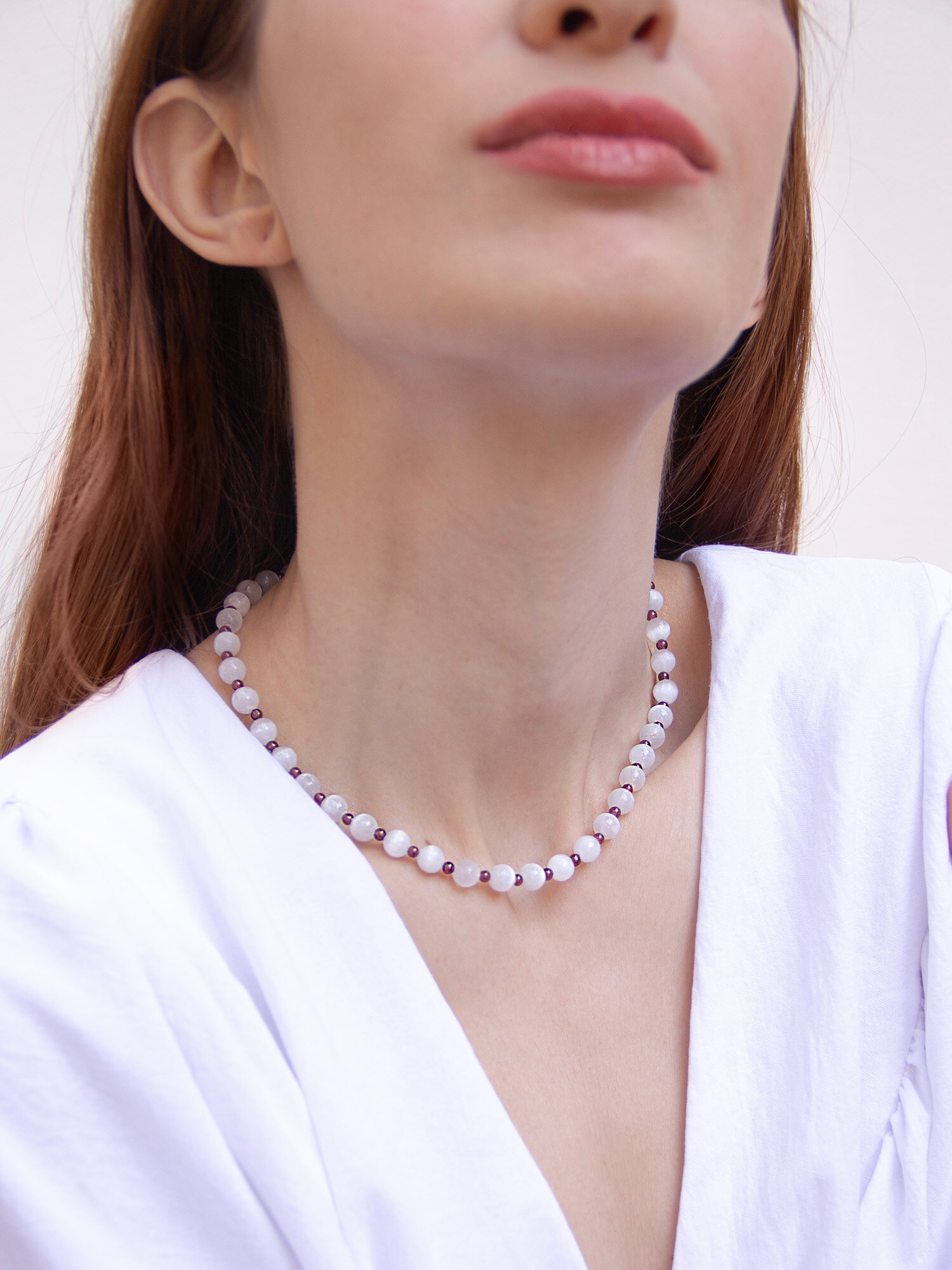 Колье, кошачий глаз, гранат