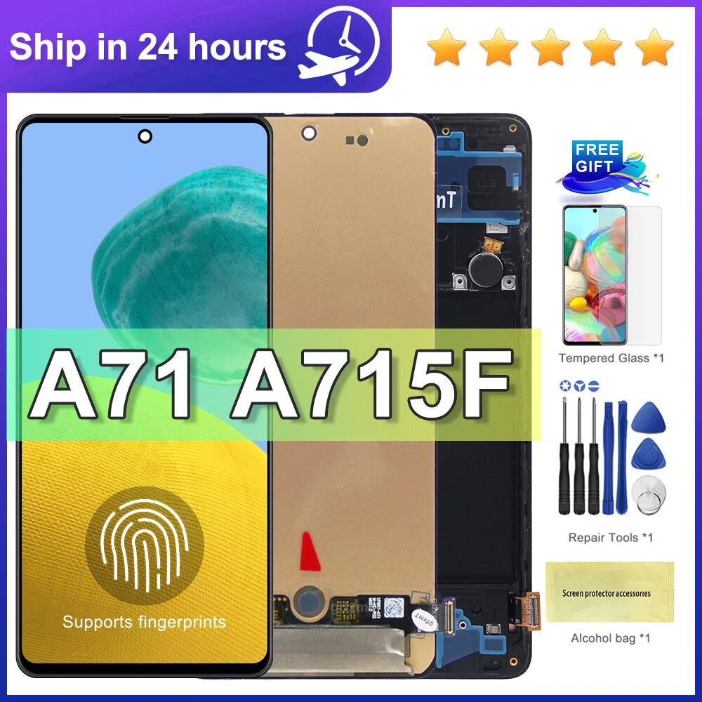 6,7 'AMOLED для Samsung A71 4G A715 ЖК-дисплей с цифровым преобразователем сенсорного экрана в сборе SM-A715F/DS A715F A715W Дисплей с рамкой Black With Frame