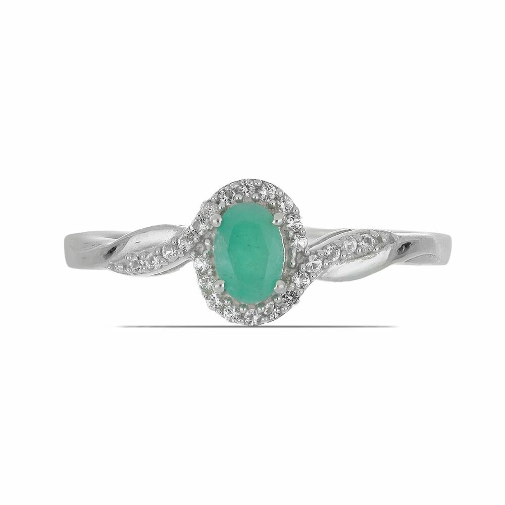 Кольцо, серебро, 925 проба, родирование, топаз, изумруд