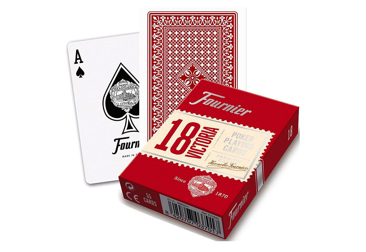 Карты для покера Fournier no 18 (2 standard index) Red с пластиковым покрытием, красные, 54 штуки