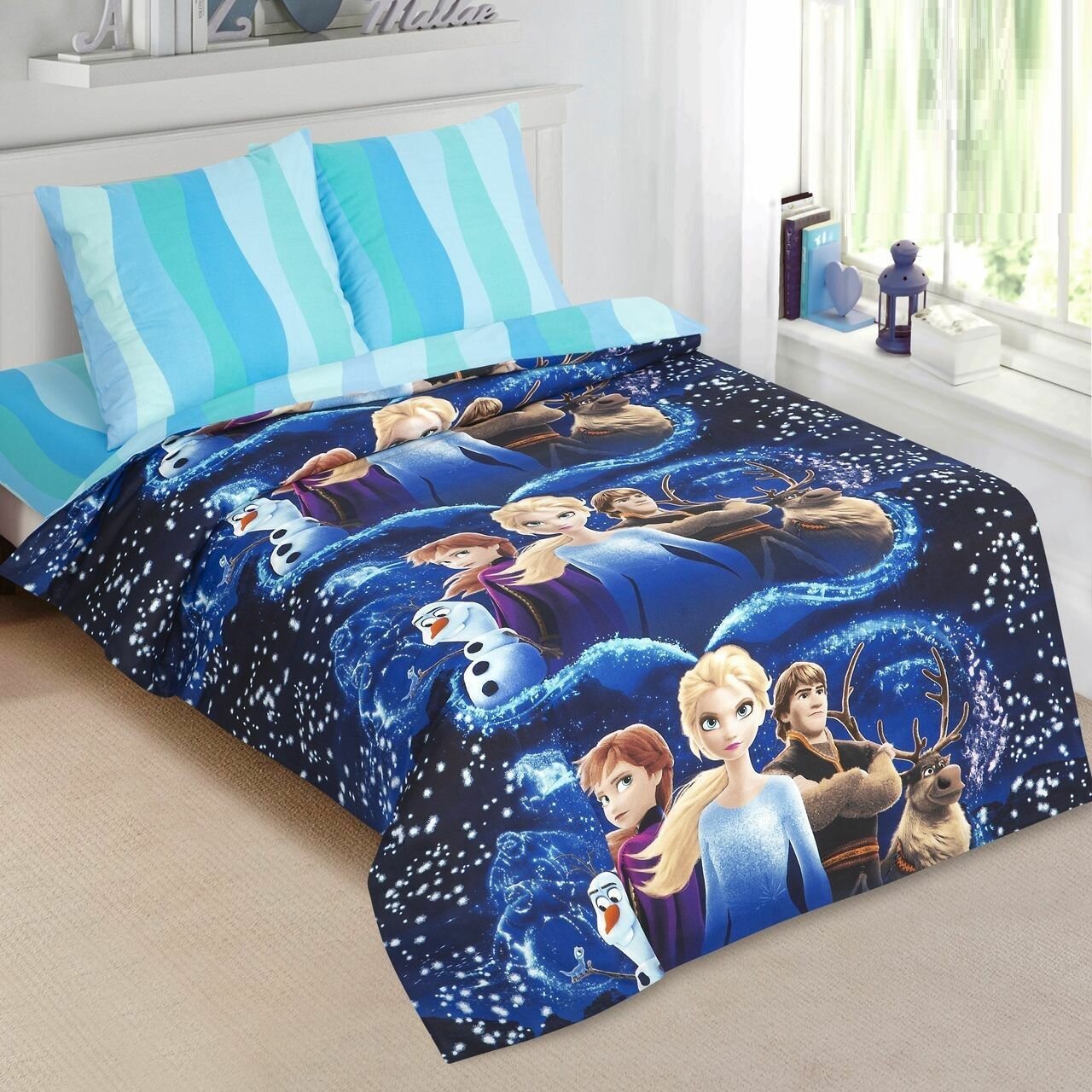 Новогоднее Постельное белье Детское 1.5-спальное из Поплина (70х70 2 шт) "Магия Снега" арт. 912