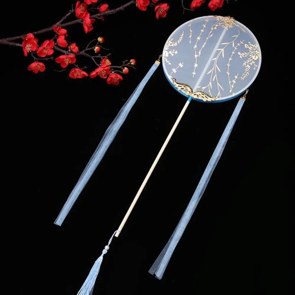 Шелковый круглый веер в китайском стиле blue